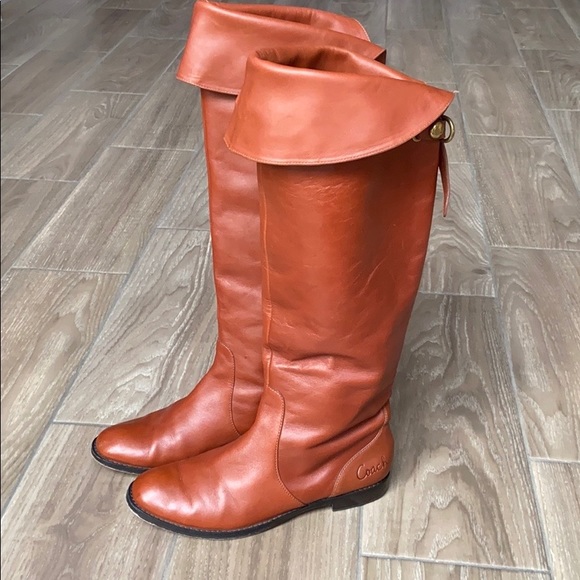 Coach | Shoes | Coach Terracotta Red Leather Over The Knee Boots | Poshmark
